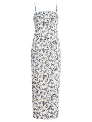 Posse Posse Rue Baroque-Print Linen-Silk Midi Dress Multi