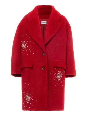 DES_PHEMMES Embroidered Wool Cocoon Coat - Red