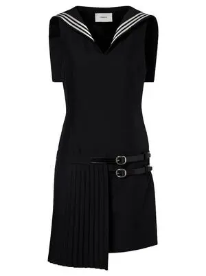 Coperni Belted Pleated Mini Dress - Black