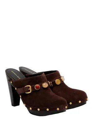 Veronica Beard Giana Embellished Suede Platform Mules - Brown