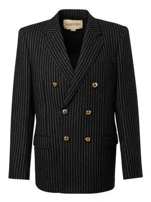 Valentino Garavani Chalk Stripe Wool And Silk Blazer - Black