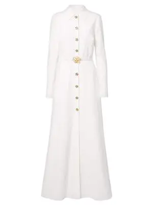 Oscar De La Renta Belted Cotton Poplin Shirt Dress - White