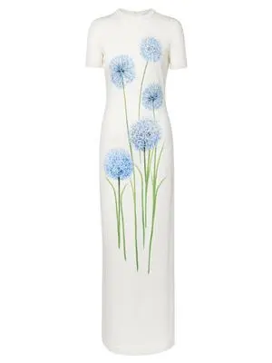 Oscar De La Renta Floral Jersey Cocktail Dress - White