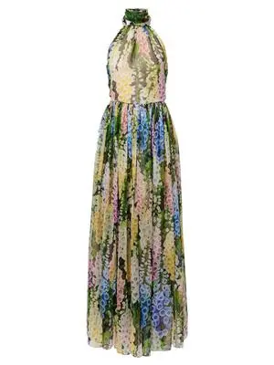 Oscar De La Renta Floral Gathered Silk Chiffon Gown - Multicoloured