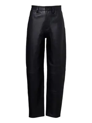 FRAME Neat Leather Straight Pants - Black