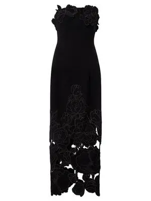 LEO LIN Rayna Floral-appliqué Midi Dress - Black