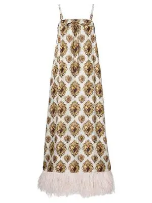 Dolce & Gabbana Feather-trimmed Printed Silk Maxi Dress - Multicoloured