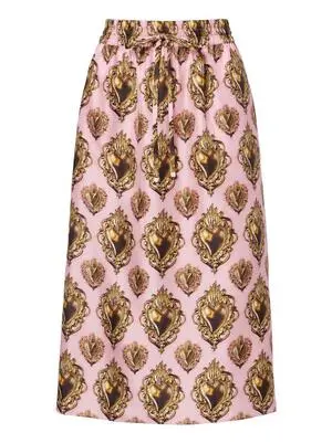 Dolce & Gabbana Printed Silk Midi Skirt - Pink