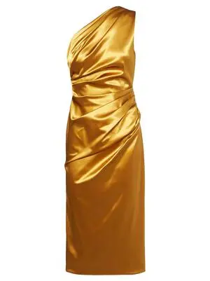 Dolce & Gabbana Gathered Satin Cocktail Dress - Yellow