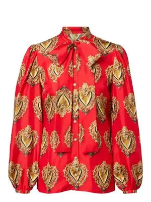 Dolce & Gabbana Printed Tie-neck Silk Blouse - Red