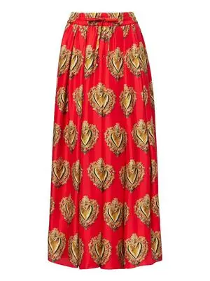 Dolce & Gabbana Printed Silk Satin Maxi Skirt - Red