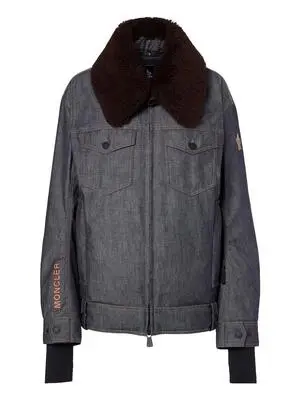 Moncler Yunque Shearling-trimmed Denim Down Jacket - Blue
