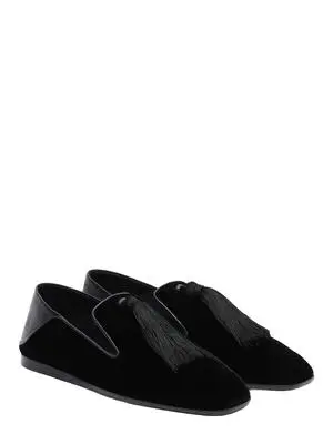 JIMMY CHOO Eliot Velvet And Leather Slip-on Shoes - Black