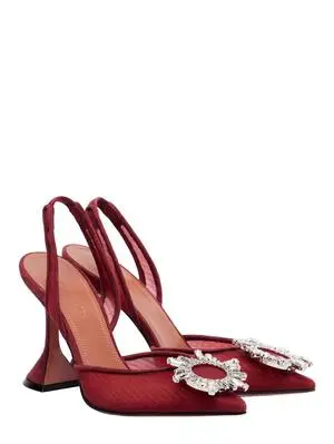 Amina Muaddi Begum 95 Mesh Slingback Pumps - Burgundy