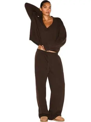 SKIMS Boyfriend Fleece Oversized V Neck Pullover Espresso