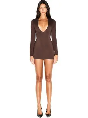 SKIMS Smooth Layers Deep Plunge Mini Dress - Espresso