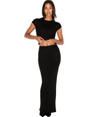 SKIMS Featherweight Cashmere Long Skirt Onyx
