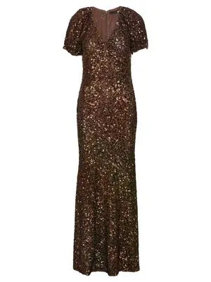 Remain Birger Christensen Sequined V-neck Maxi Dress - Brown