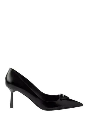 Prada 75mm Triangle-logo Leather Pumps - Black