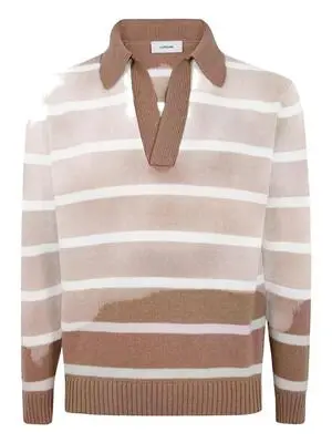 LARDINI Striped V-neck Sweater - Neutrals