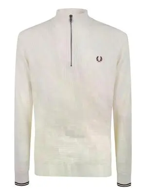 Fred Perry Waffle Texture Half-zip Sweater - Neutrals