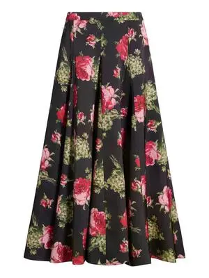 Cinq À Sept Hilda Baroque Roses Midi Skirt - Black