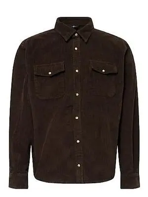 7 For All Mankind Pointed-collar Stretch-cotton Corduroy Overshirt - Corduroy Dark Olive