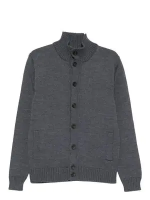 CENERE GB Buttoned Funnel-neck Cardigan - Grey