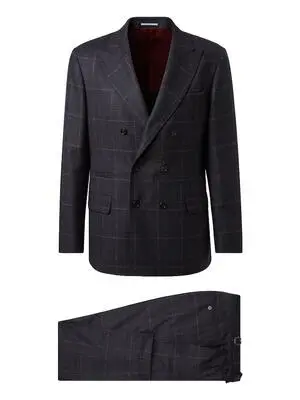 Brunello Cucinelli Checked Cashmere And Wool Suit - Grey