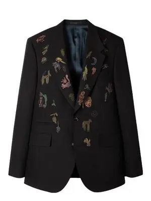 Paul Smith Wool-lyocell Embroidered 'little Beasts' Blazer - Black
