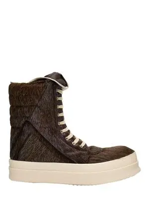 Rick Owens Mega Geobasket Calf Hair High-top Sneakers - Indigo/mil
