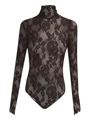 Valentino Garavani Lace Jersey Turtleneck Bodysuit - 0no Nero