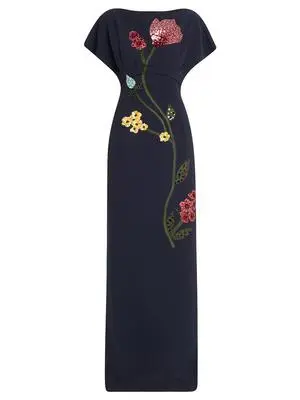 Lela Rose Savannah Sequined Embroidered Gown - Navy