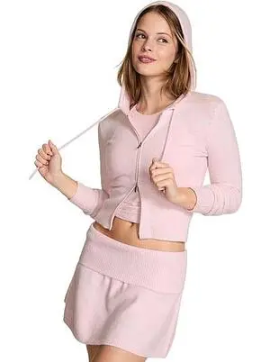 Pink Front-zip Shrunken Sweater Hoodie - Pink