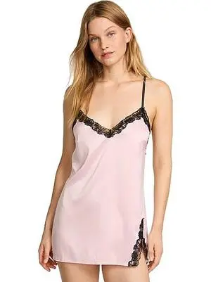 Victoria's Secret Satin Mini Slip With Lace Trim - Pink