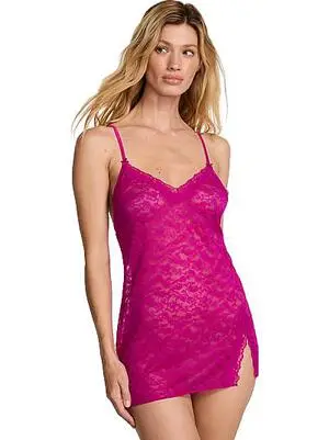Victoria's Secret Sheer Rose Lace Mini Slip Dress - Purple