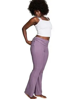 Pink Waffle Knit Foldover Flare Pants - Purple