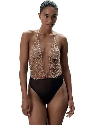 Victoria's Secret Bluebella Crystal Open-cup Bodysuit - Gold