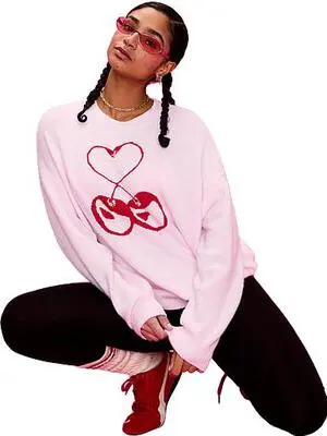 Pink Collegiate Knit Crewneck Sweater - Pink