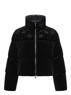 Moncler Nelles Sequin-embroidered Velvet Short Down Jacket - Black