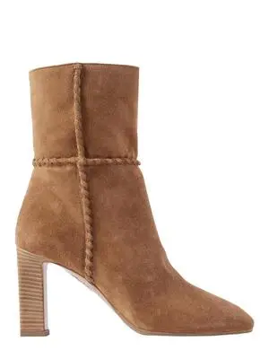 AQUAZZURA Indy 85 Whipstitched Suede Ankle Boots - Brown