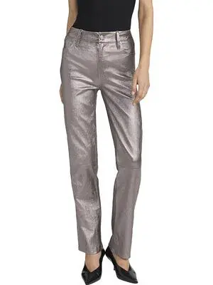 FRAME Le Sleek Straight High-Rise Leather Jeans