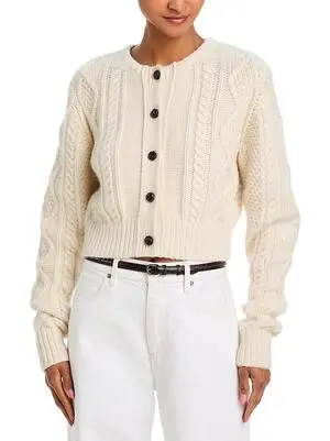 FRAME The Cable Knit Cashmere Cardigan Sweater - Cream
