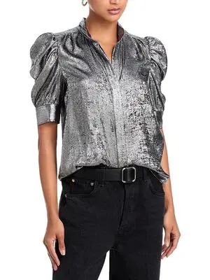 FRAME The Shiny Gillian Blouse - Gunmetal