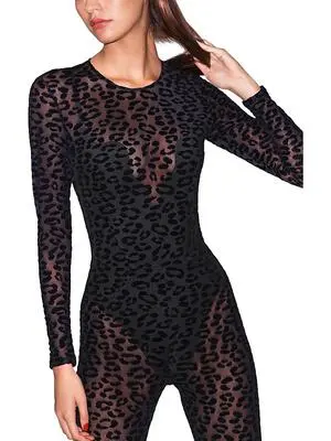 Fleur Du Mal Flocked Leopard Bodysuit - Black