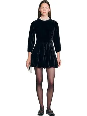 Sandro Beaded Velvet Mini Dress - Black