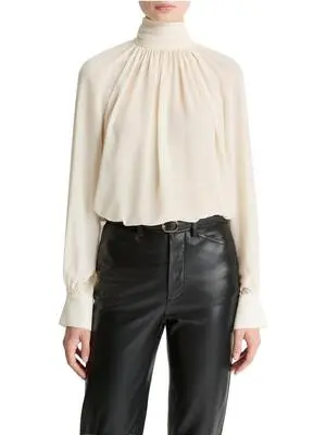 Vince Gathered Draped-neck Crepe Blouse - White