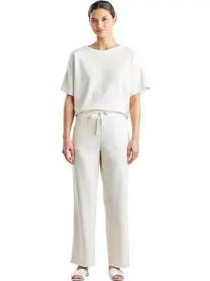 Natori Quilted Geo Knit Jacquard Straight Leg Pants - White