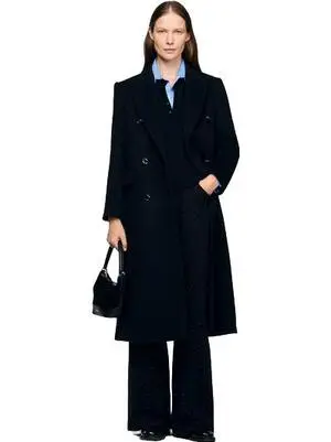 Sandro Long Wool Coat - Black