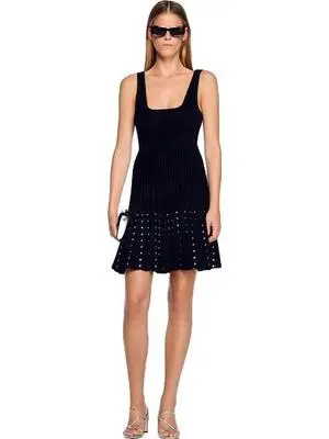 Sandro Mini Rhinestone Skater Dress - Black
